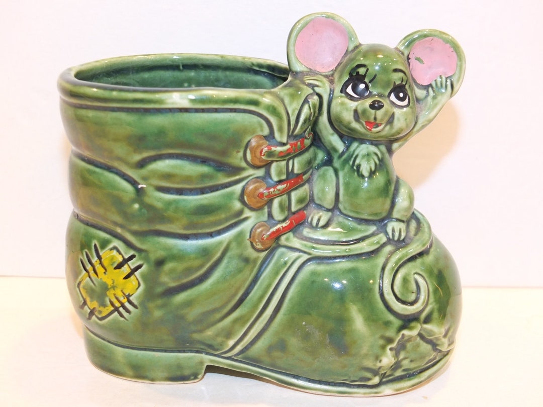 Vintage Green Boot Shoe With Mouse Planter - Etsy