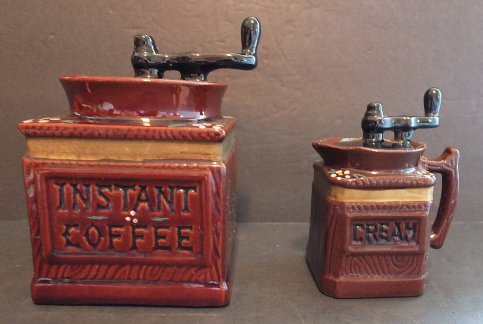 Vintage Coffee Mill Coffee Canister and Creamer Redware - Etsy