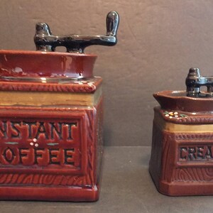 Vintage Coffee Mill Coffee Canister and Creamer Redware Pottery Chase ...