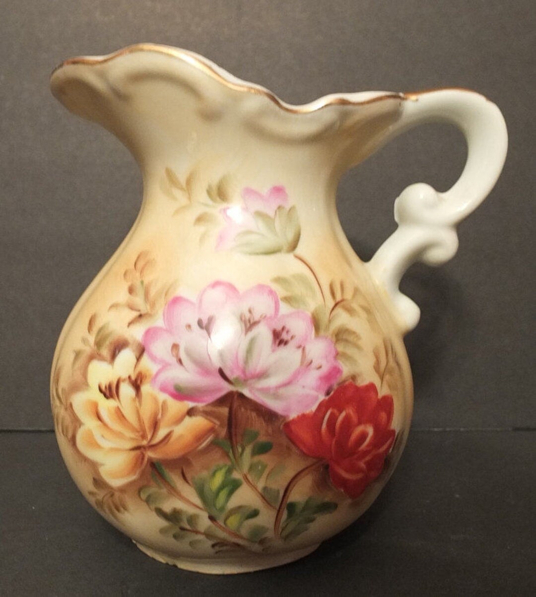 Lefton Brown Heritage Floral Pitcher Lefton China SL1286 - Etsy