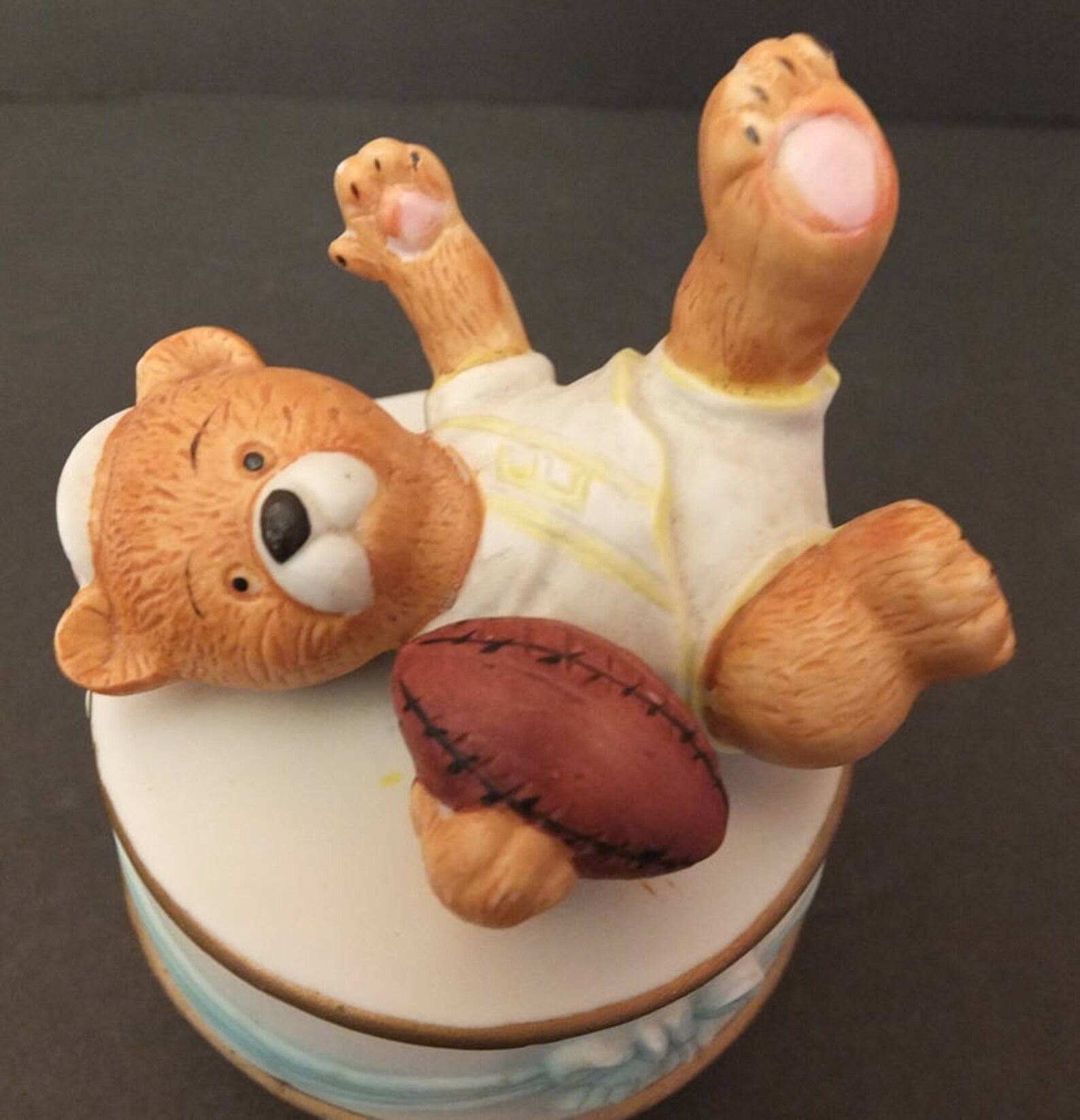 Teddy Bear With Football Music Box Figurine - Etsy