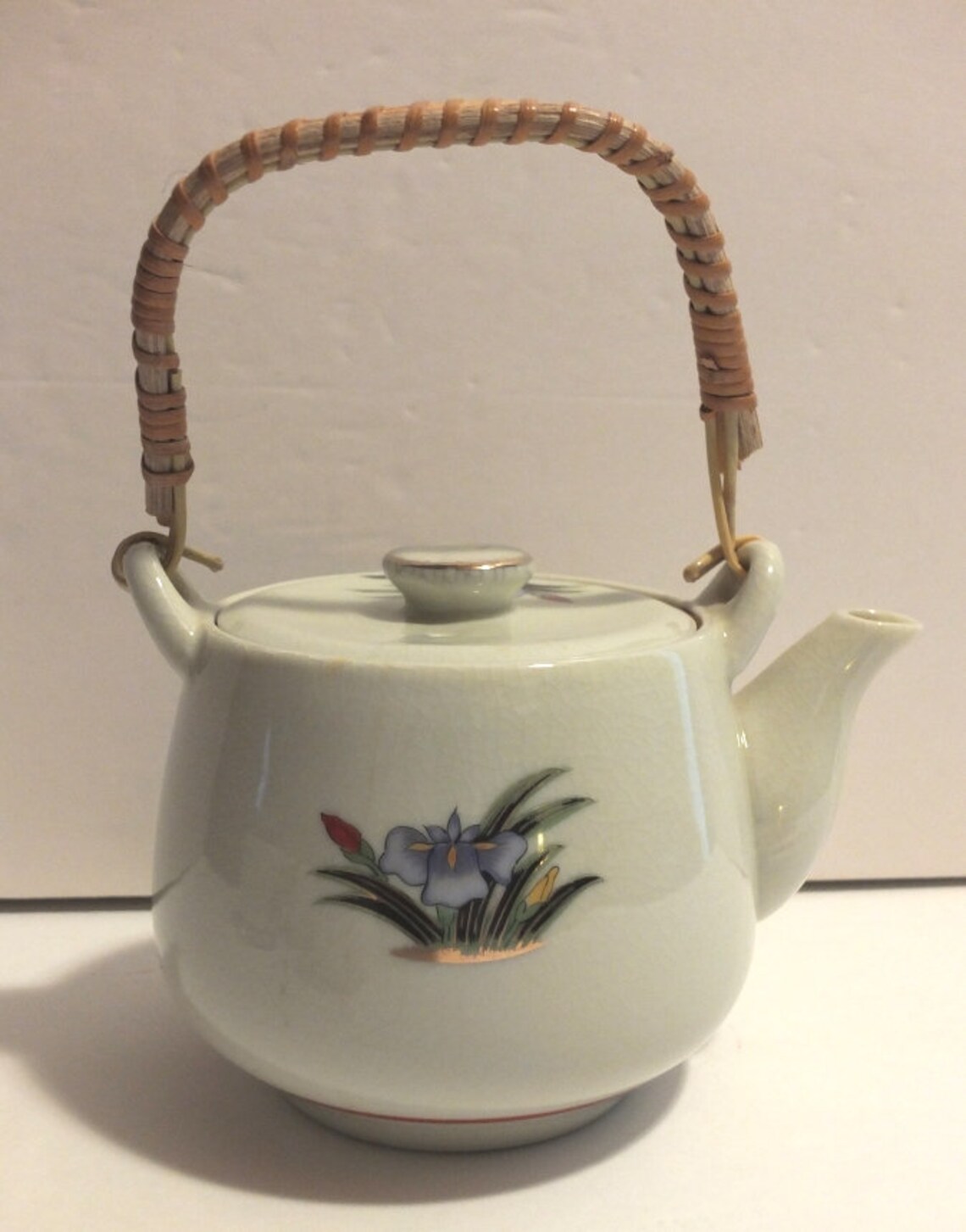 Iris Flowers Teapot With Wicker Handle and 3 Cups | Etsy