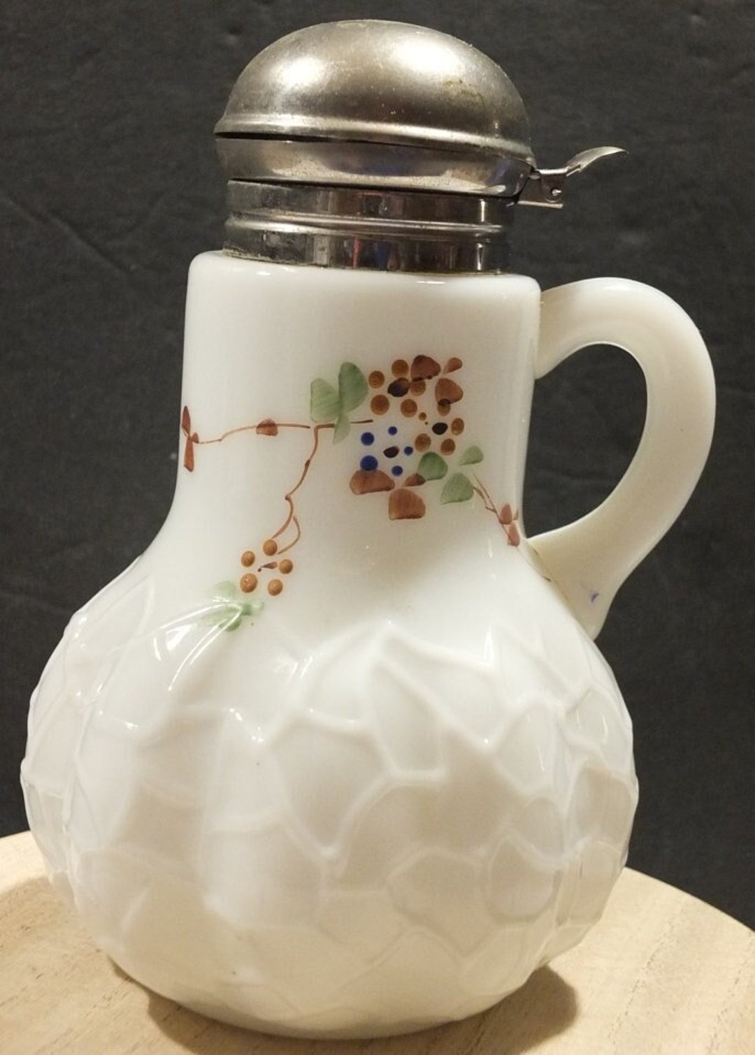 Antique Milk Glass Syrup Pitcher With Lid - Etsy