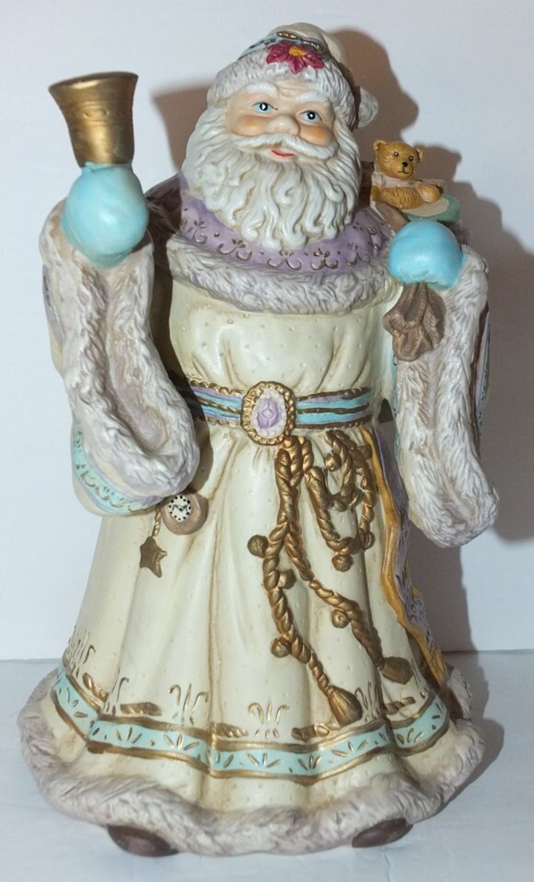 Father Christmas in White Robe Music Box Figurine White Christmas Tune ...