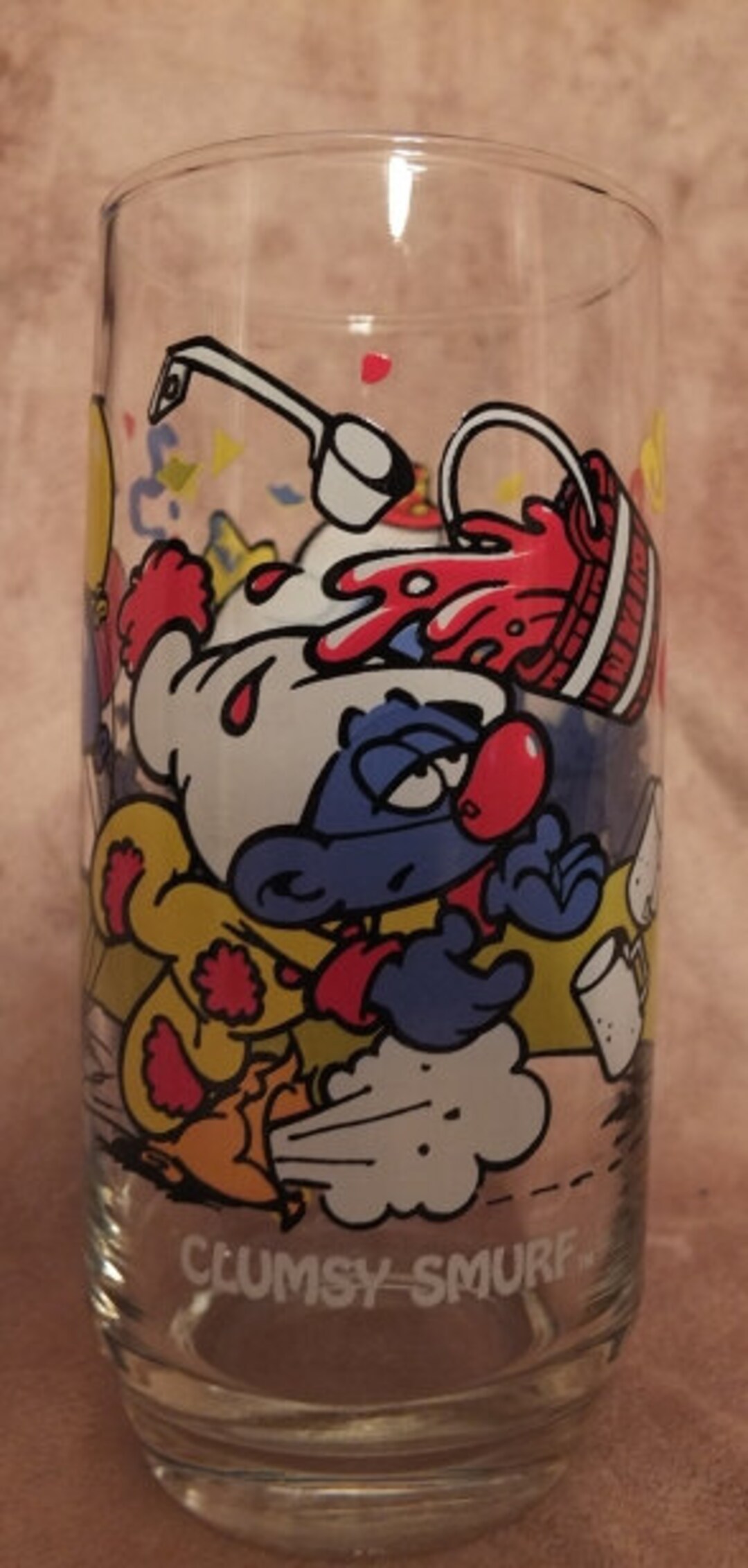 1983 Clumsy Smurf Glass - Peyo - Wallace Berrie - Etsy