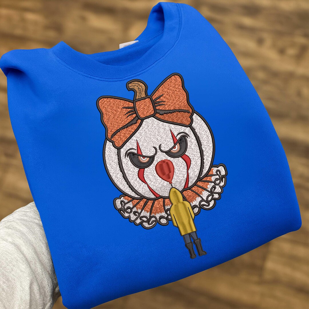 Creepy Clown Pumpkin Embroidery Design, Horror Face With Bow and Yellow ...