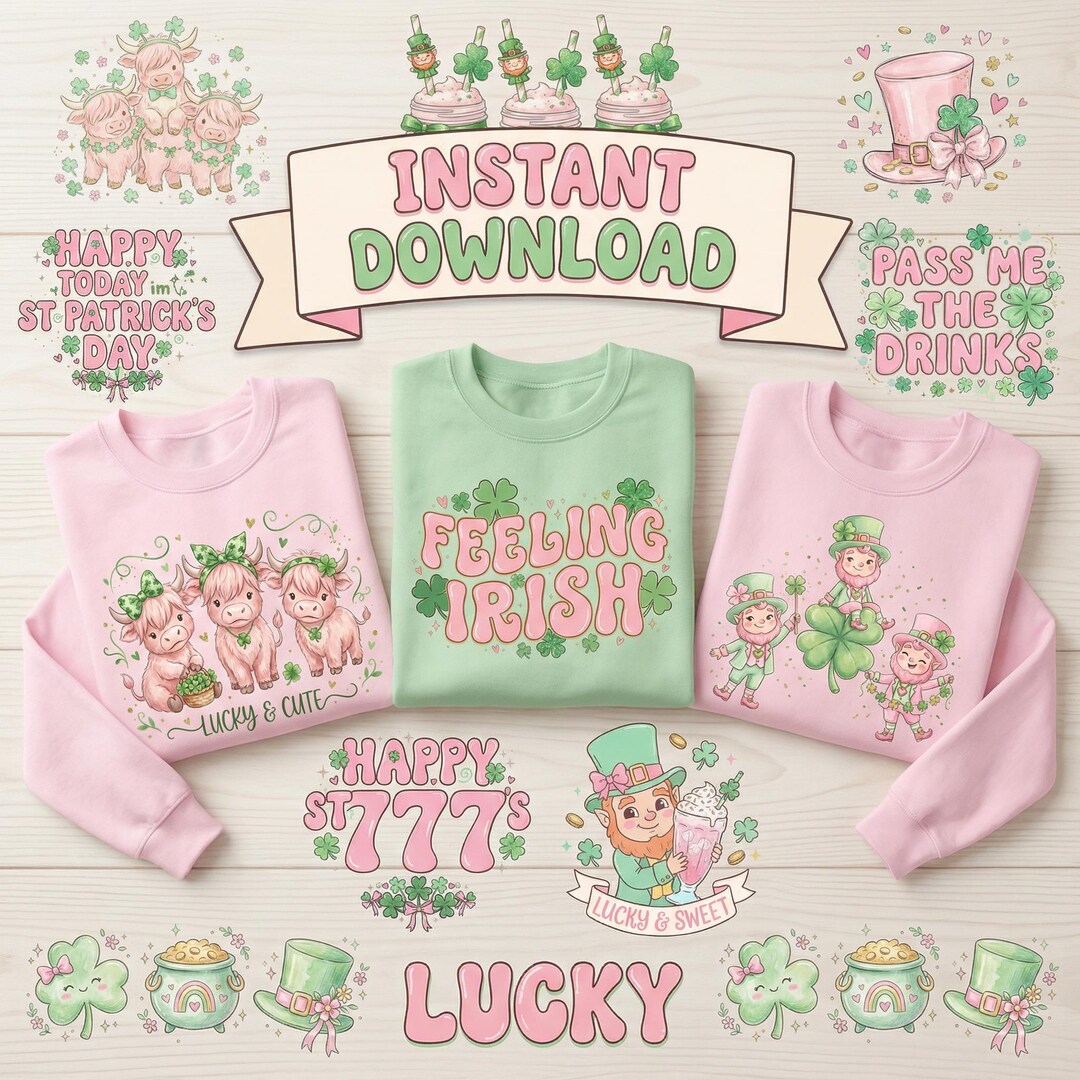 Pastel St Patrick's Day SVG Bundle, Leprechauns, Clover PNG, Lucky Png ...
