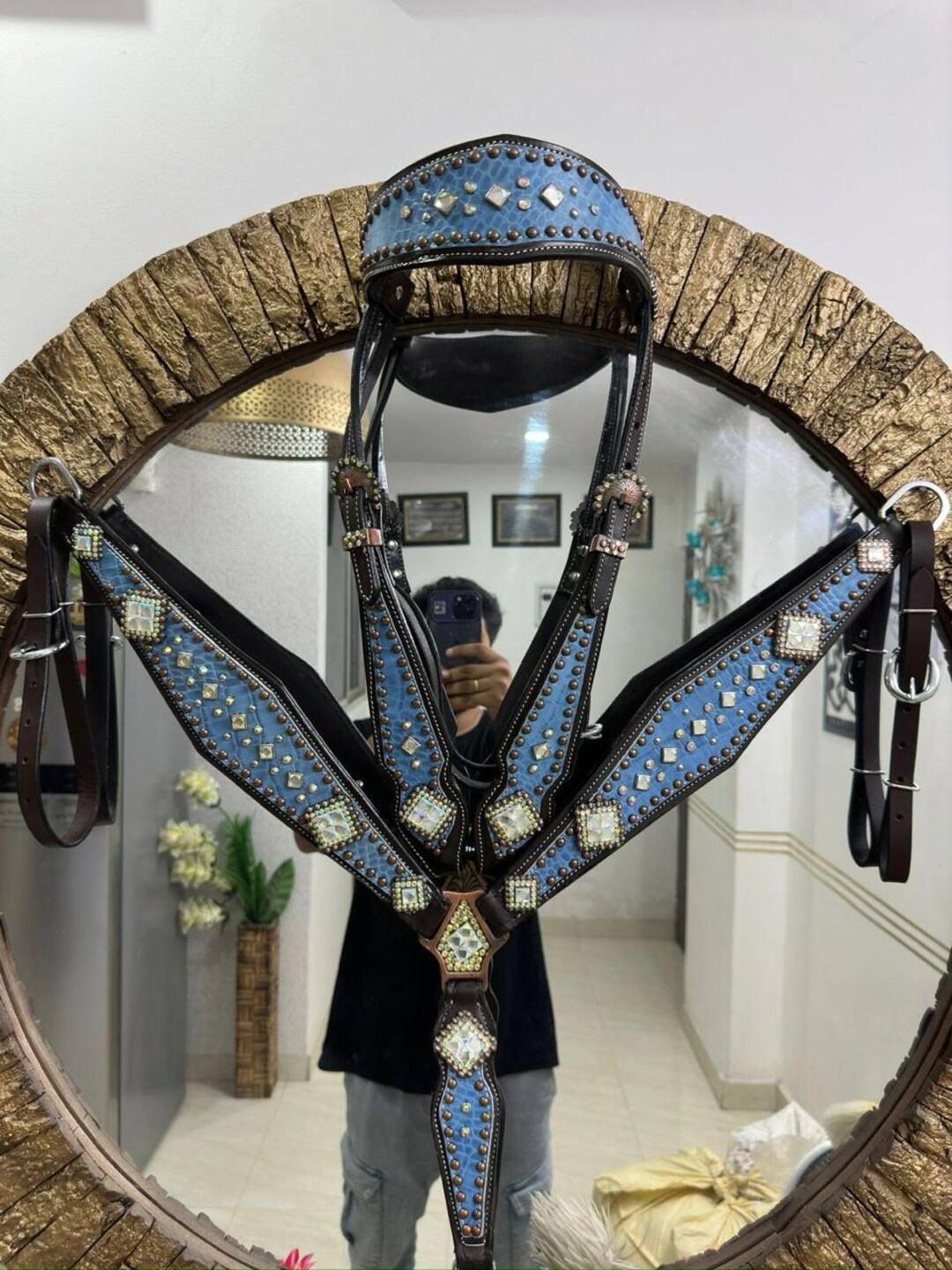 Beautiful Handmade Western Tack Set With Crocodile Print Headstall ...