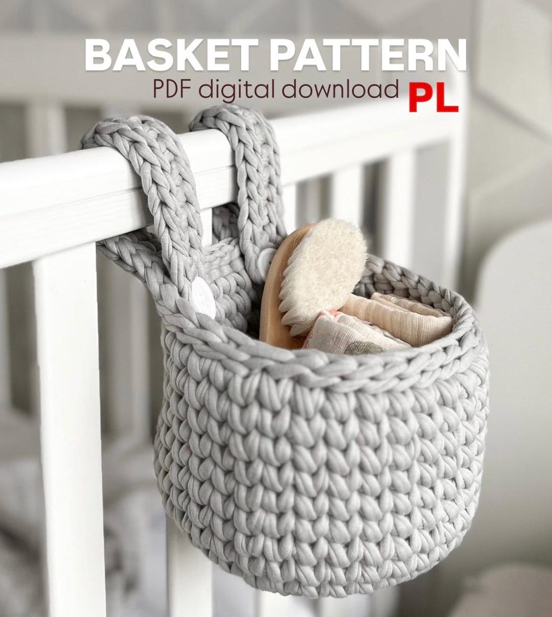 Hanging Crib Organizer Basket Crochet Pattern POLISH – Baby Bed Storage ...