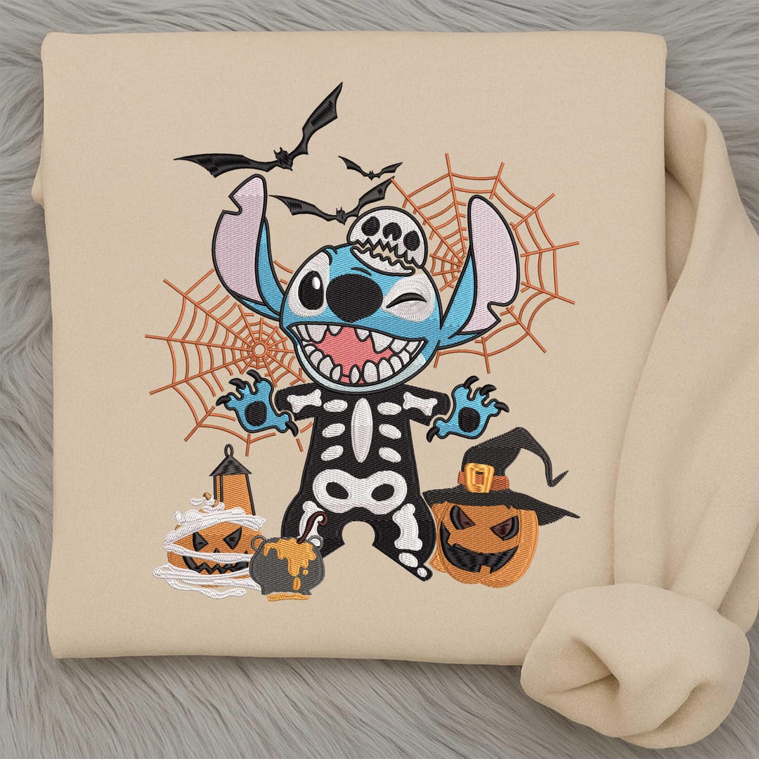 Halloween Skeleton Embroidery Design: Pumpkins, Bats, Spider Web (PES ...
