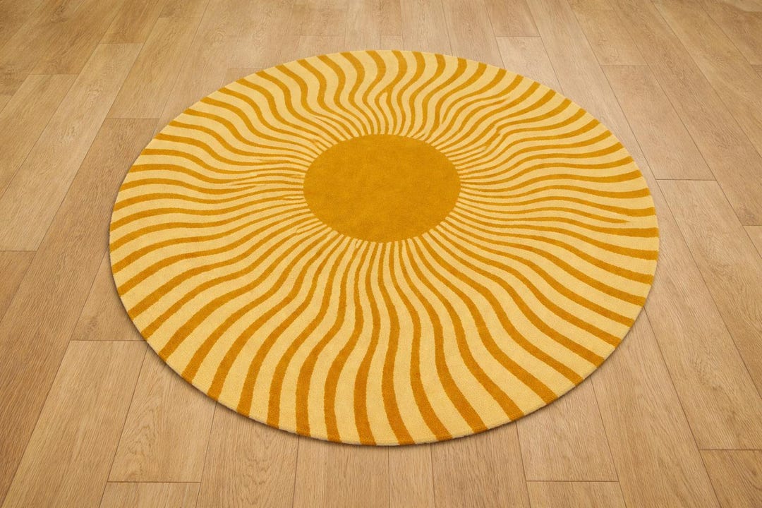 Yellow Sun Modern Round Hand Tufted Rug. Handmade Rug. Circle Rug. Sun ...