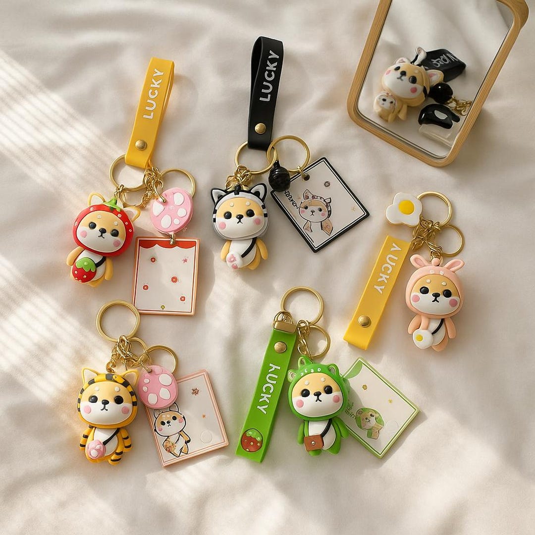 Cartoon PVC Animal Keychain, Cute Tiger and Shiba Inu Dog Keyring, Bag ...