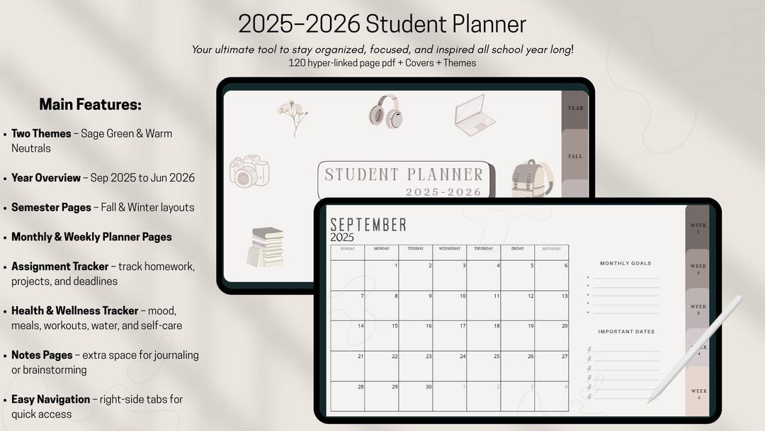 2025-2026 Student Digital Planner: Assignment & Wellness Tracker ...