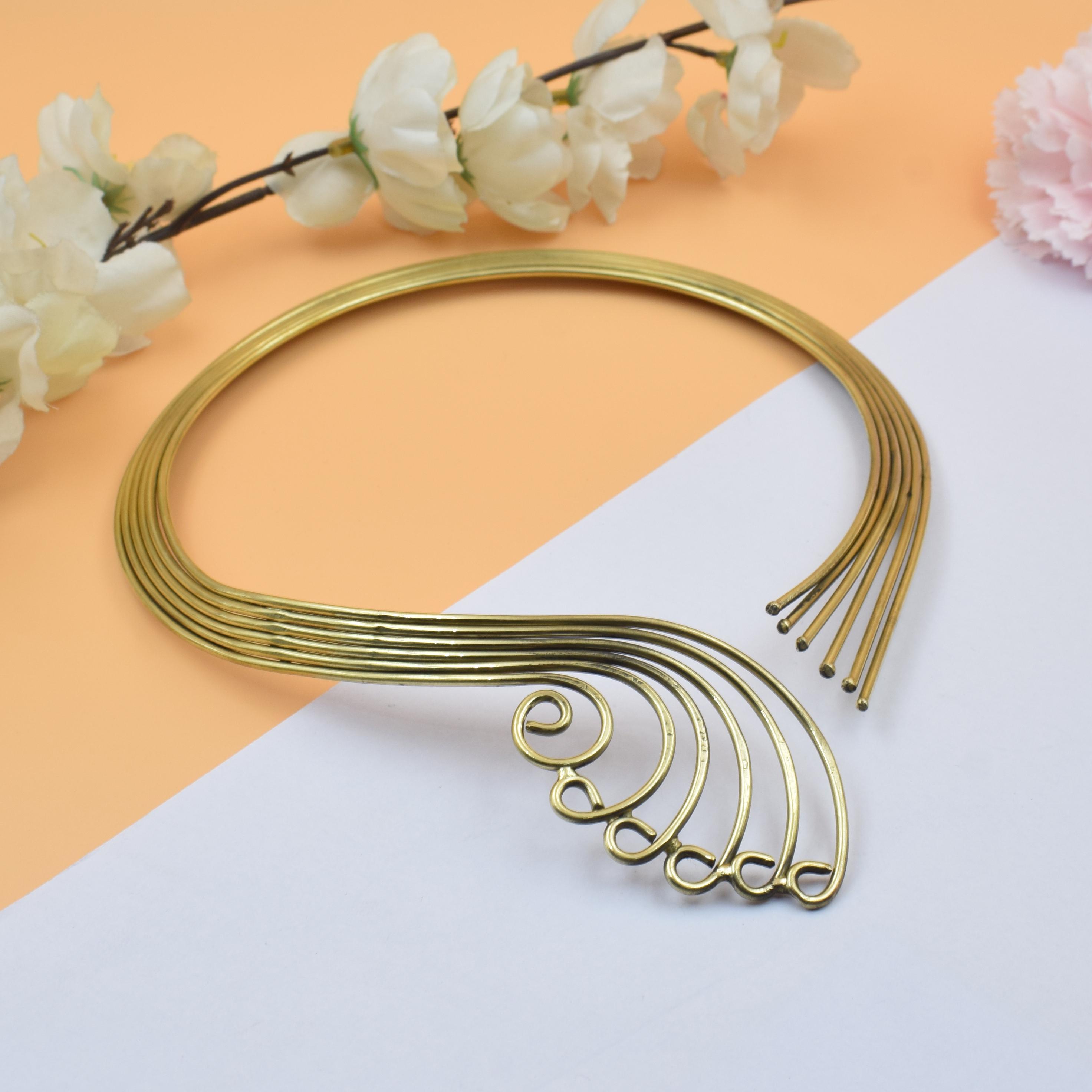 Asymmetrical Brass Collar, Modern Wire Art Choker, Gold Swirl Necklace ...