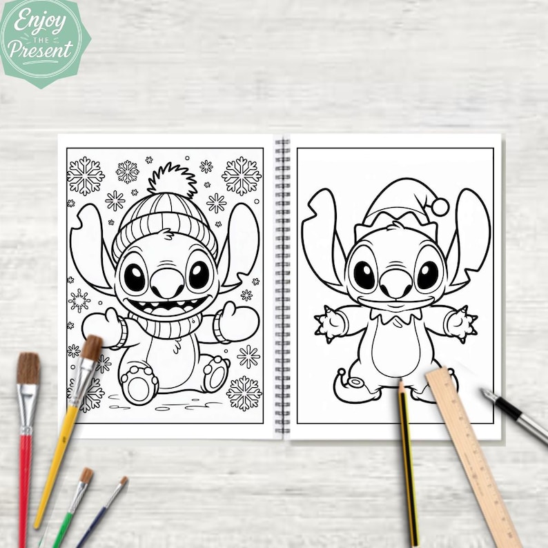 35 Pages Stitch Christmas Coloring Book | Christmas Coloring Sheets ...