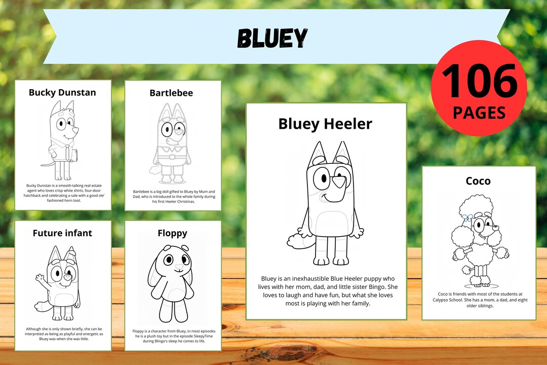 Bluey Coloring Pages PDF • 106 Printable Sheets • Bluey and Bingo ...