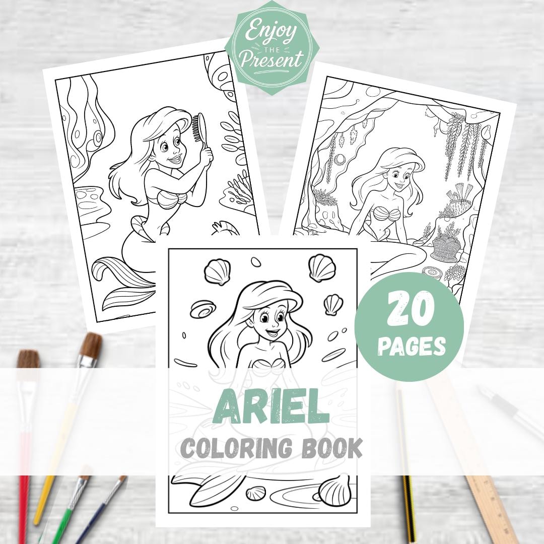 Ariel Coloring Book – 20 Pages | Disney Little Mermaid Princess ...