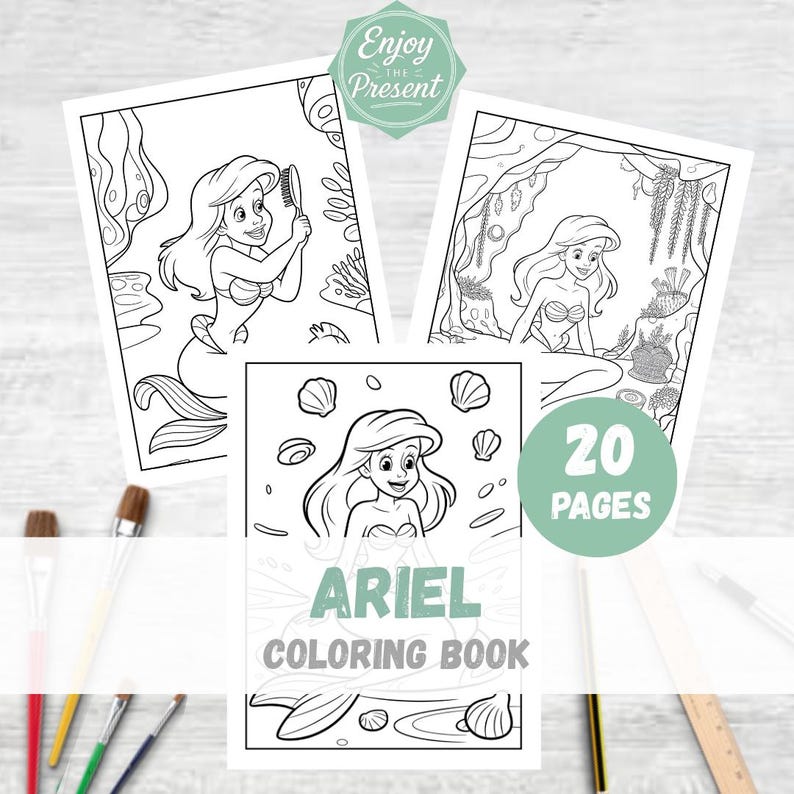 Ariel Coloring Book – 20 Pages | Disney Little Mermaid Princess ...