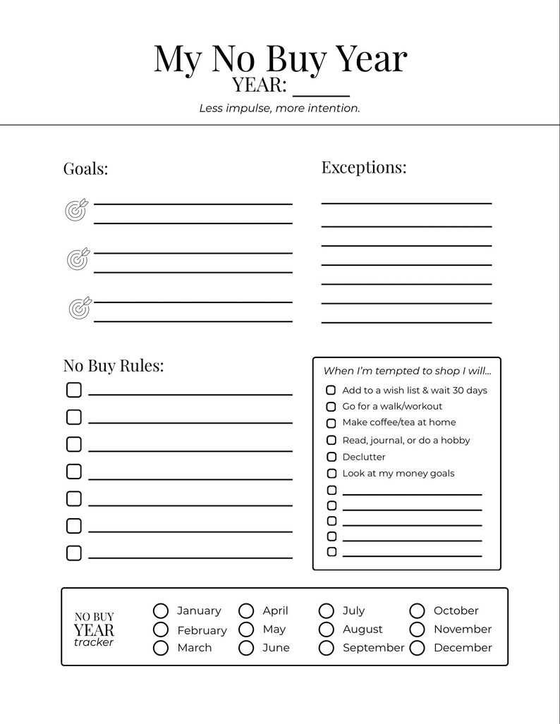 No Buy Year Template | No Spend Tracker Printable | No Buy 2026 Planner ...
