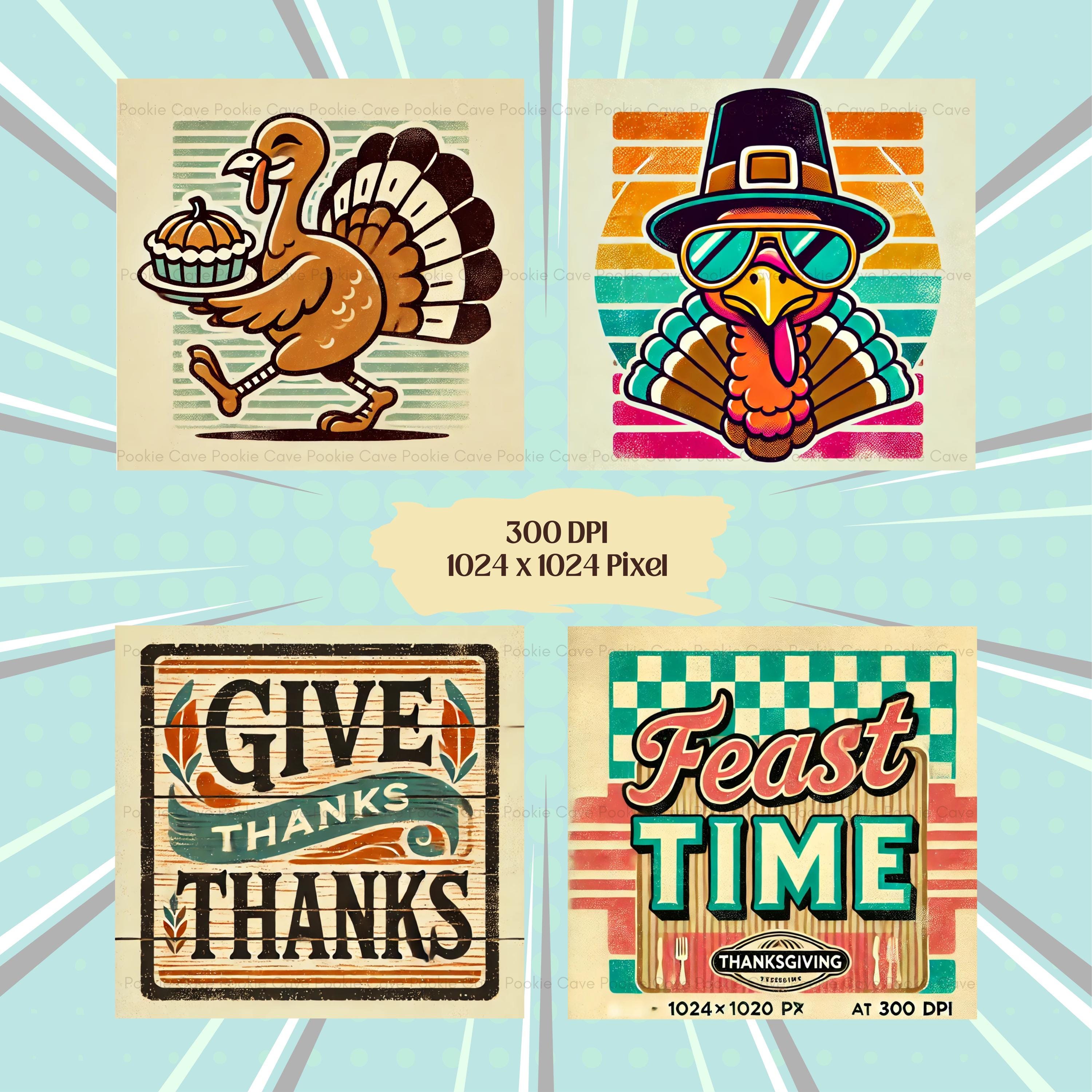 Retro Thanksgiving Clipart Bundle: Vintage Autumn PNG Graphics (digital ...