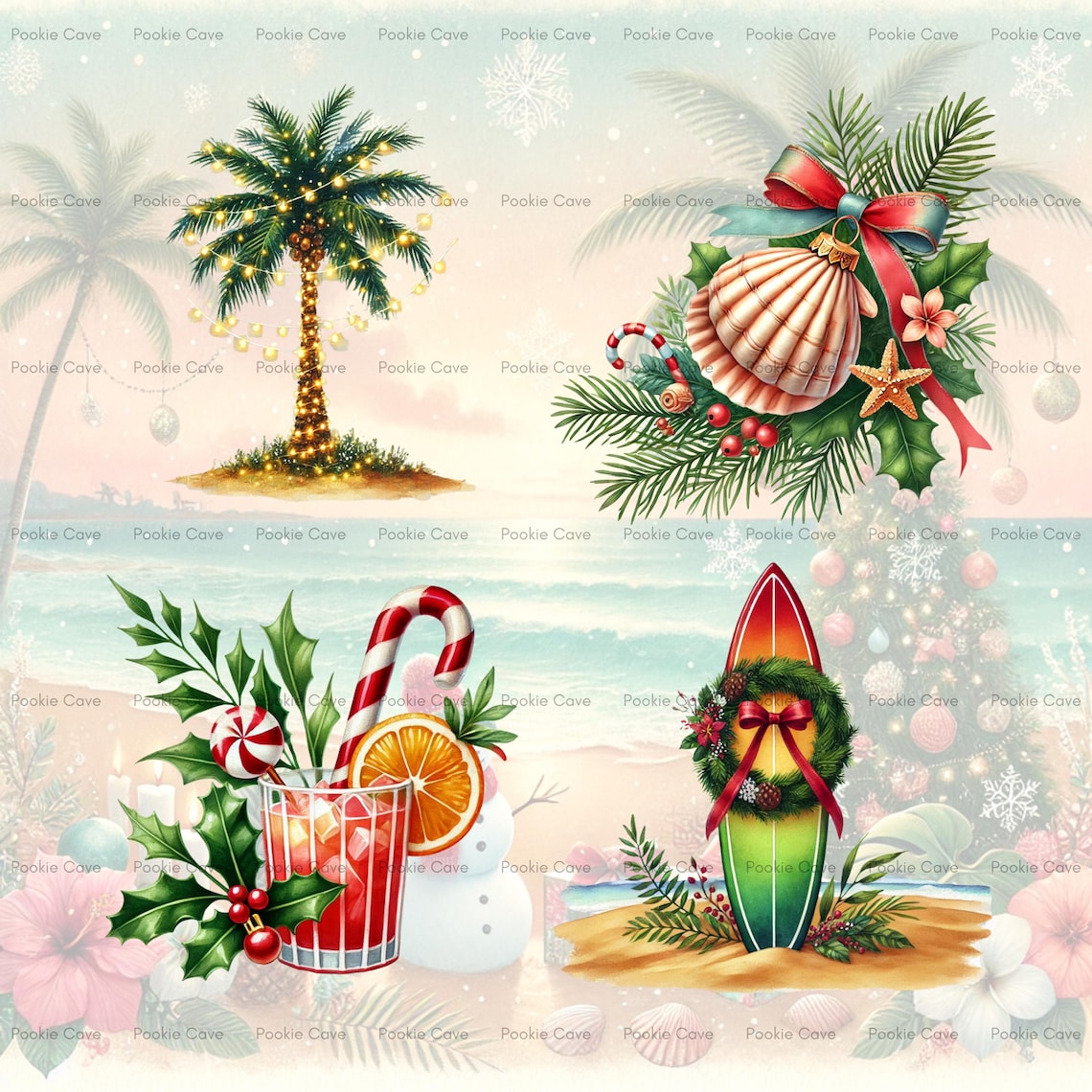 Tropical Christmas Clipart Bundle | Beach Holiday Pngs | Summer Xmas ...