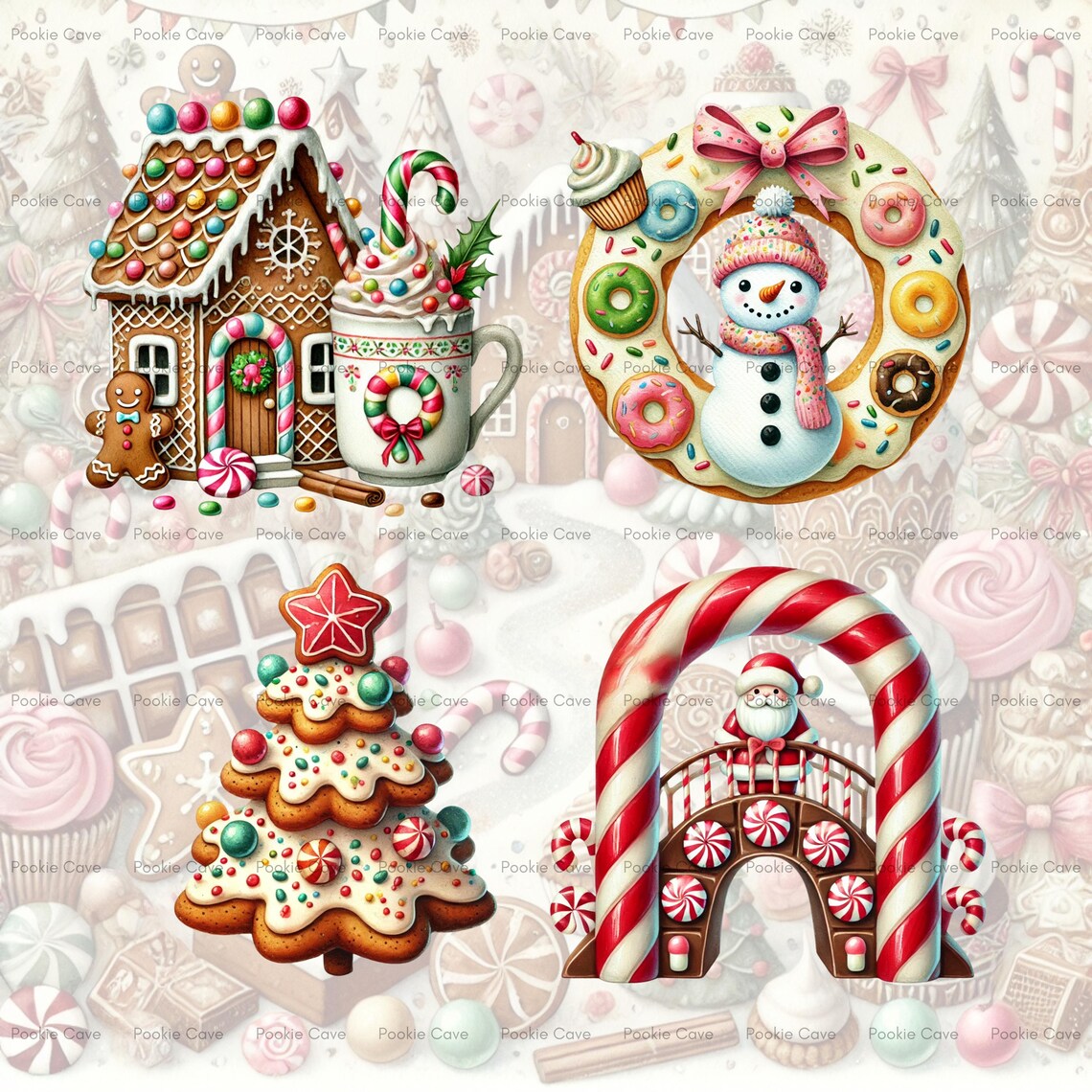 20 Sweet Treat Christmas Clipart Bundle: Candy & Dessert Pngs (digital ...