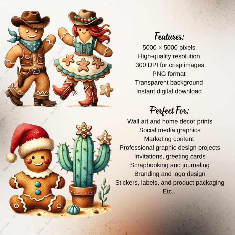 Cowboy Gingerbread Man Clipart – Western Christmas PNG (digital ...