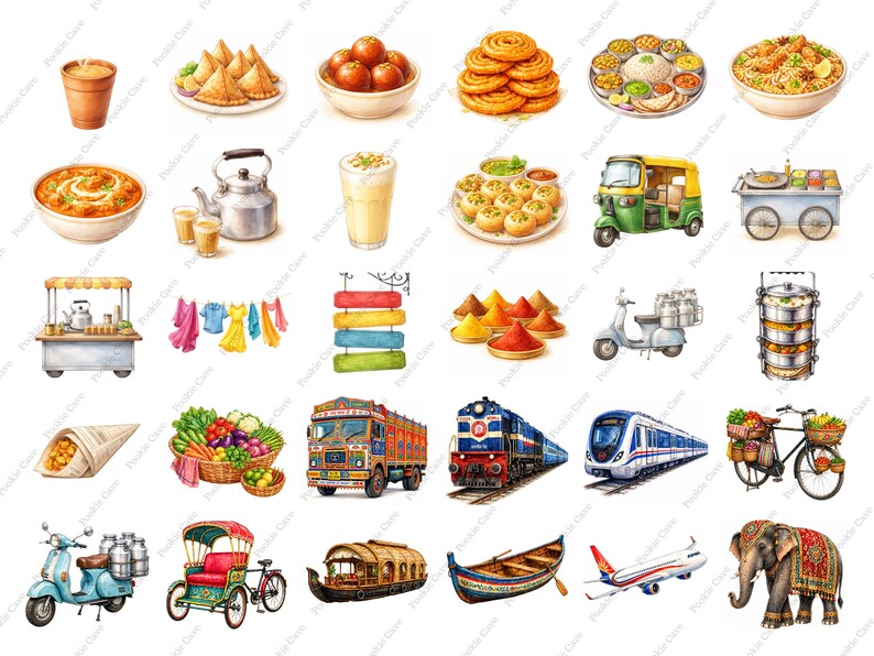 India Travel Clipart Bundle, Watercolor Landmarks, Cultural Elements ...