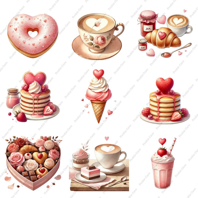 Watercolor Valentine Clipart | Sweet Treat, Coffee Shop (PNG) - Etsy