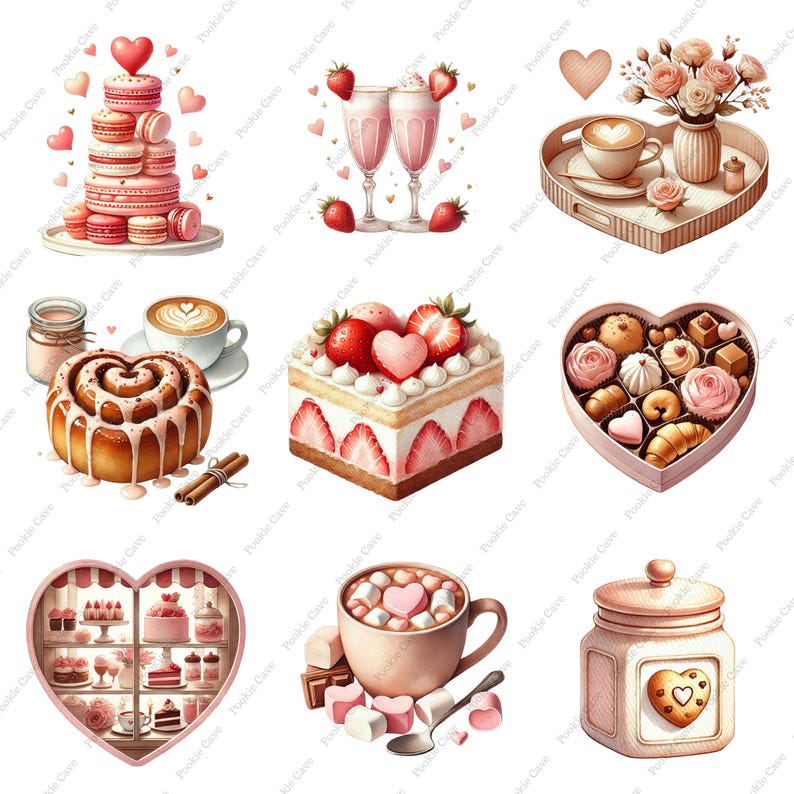 Watercolor Valentine Clipart | Sweet Treat, Coffee Shop (PNG) - Etsy