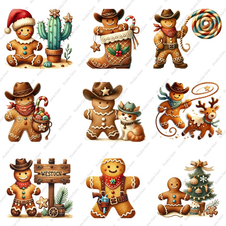 Cowboy Gingerbread Man Clipart – Western Christmas PNG (digital ...