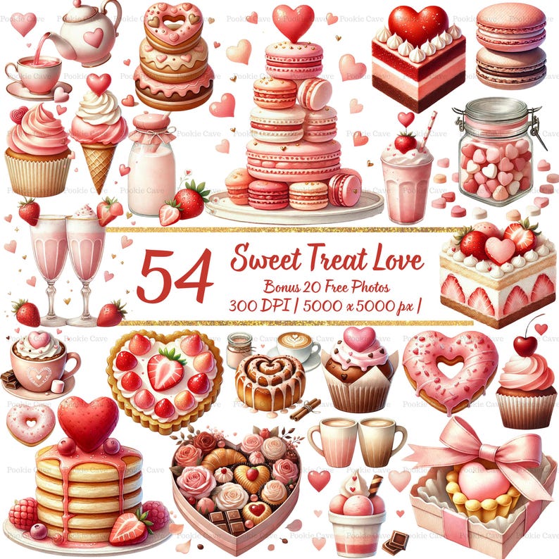 Watercolor Valentine Clipart | Sweet Treat, Coffee Shop (PNG) - Etsy