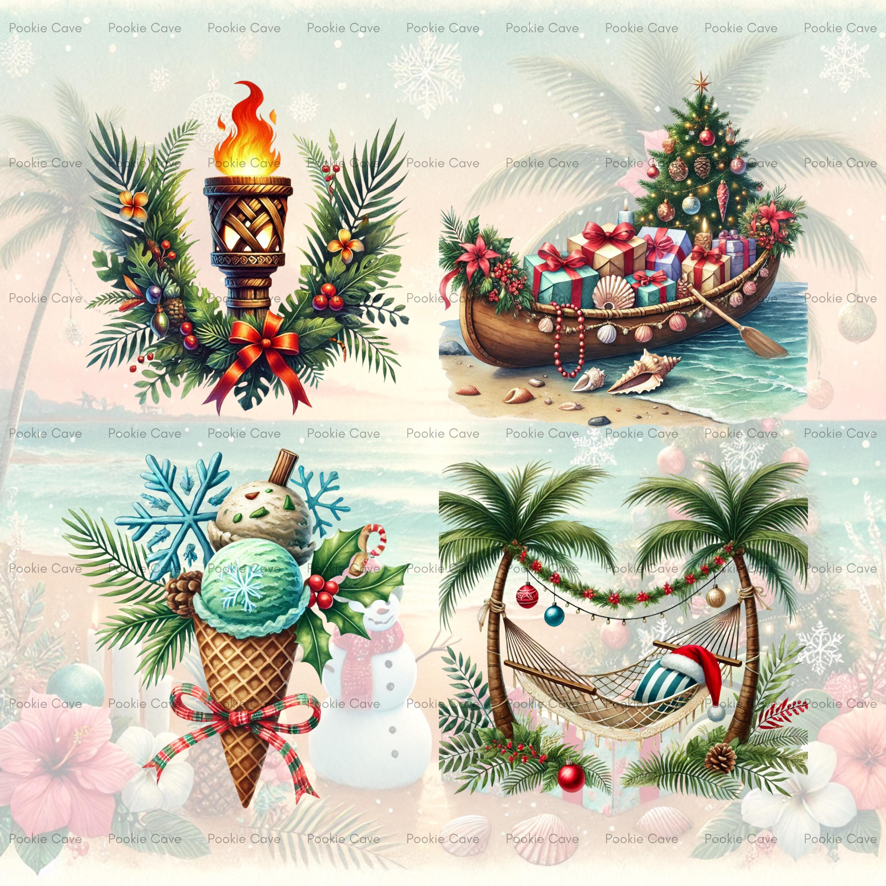 Tropical Christmas Clipart Bundle | Beach Holiday Pngs | Summer Xmas ...