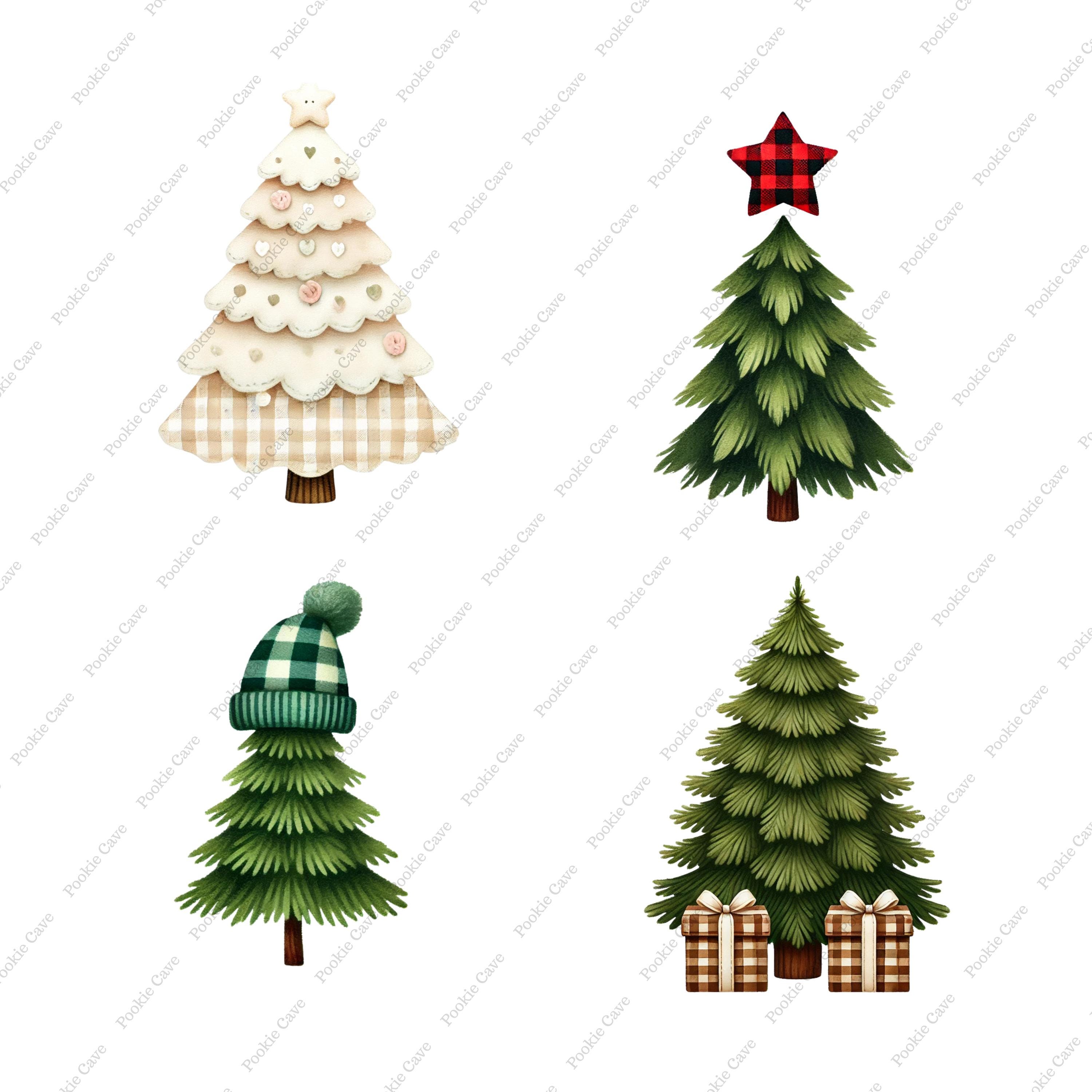 Watercolor Plaid Christmas Tree Clipart – 50 PNG Bundle (digital ...