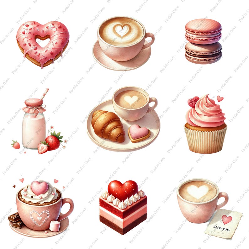 Watercolor Valentine Clipart | Sweet Treat, Coffee Shop (PNG) - Etsy