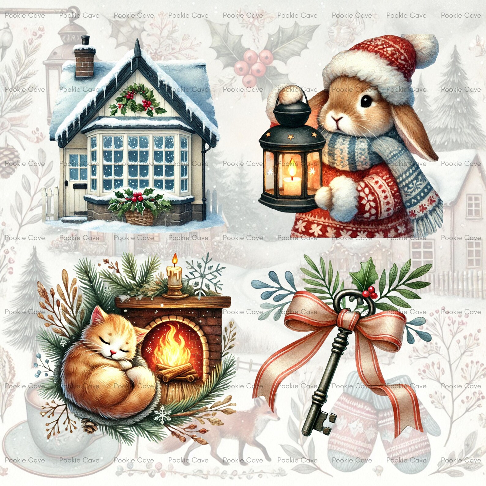 Country Christmas Clipart Bundle | 20 Rustic Holiday Pngs, Farmhouse ...