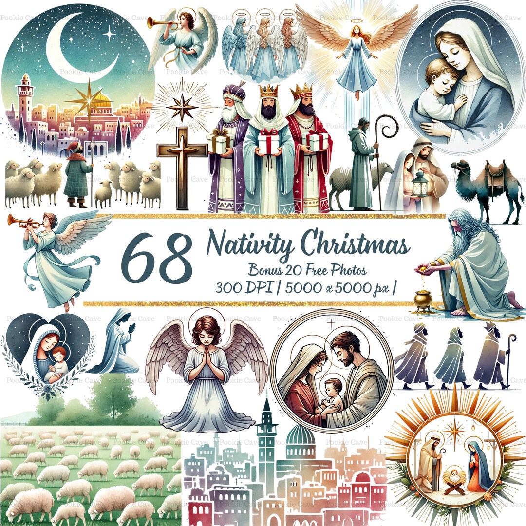 Nativity Christmas Clipart Set – Holy Family PNG Bundle (digital ...
