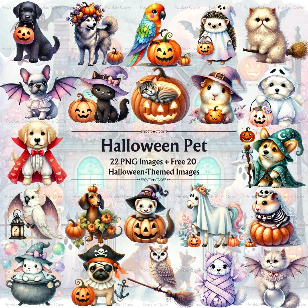 Halloween Pet Clipart Bundle: Watercolor Animals in Costume (digital ...