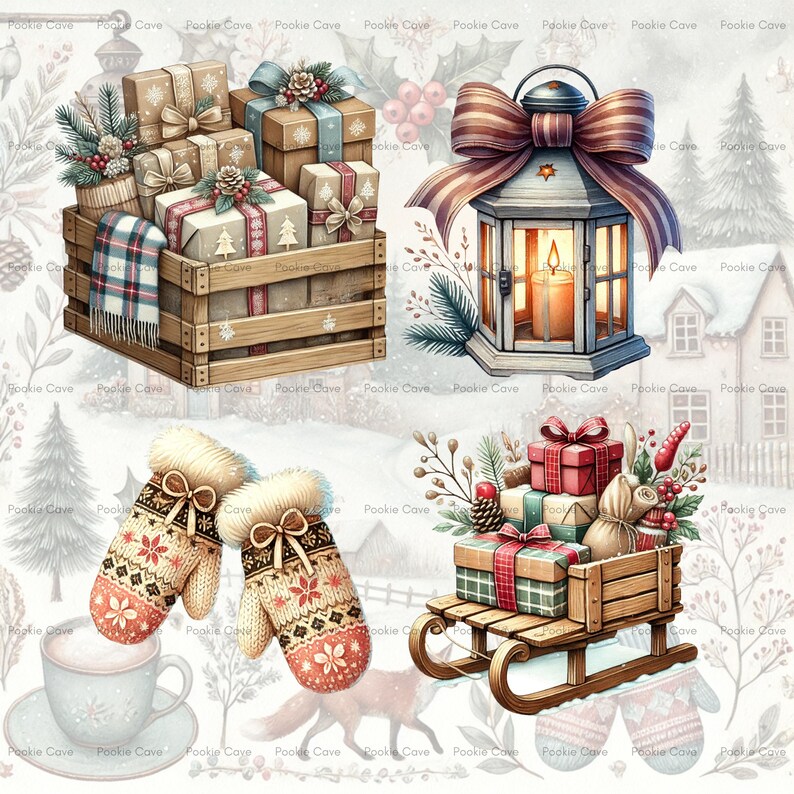 Country Christmas Clipart Bundle | 20 Rustic Holiday Pngs, Farmhouse ...