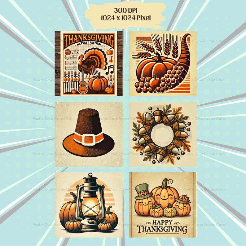 Retro Thanksgiving Clipart Bundle: Vintage Autumn PNG Graphics (digital ...