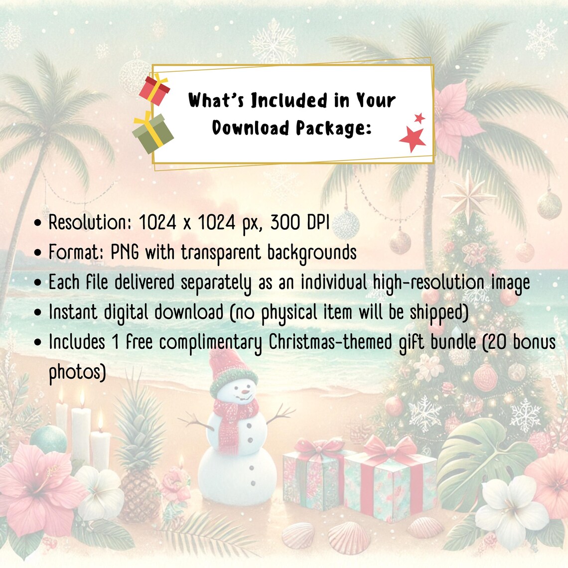 Tropical Christmas Clipart Bundle | Beach Holiday Pngs | Summer Xmas ...
