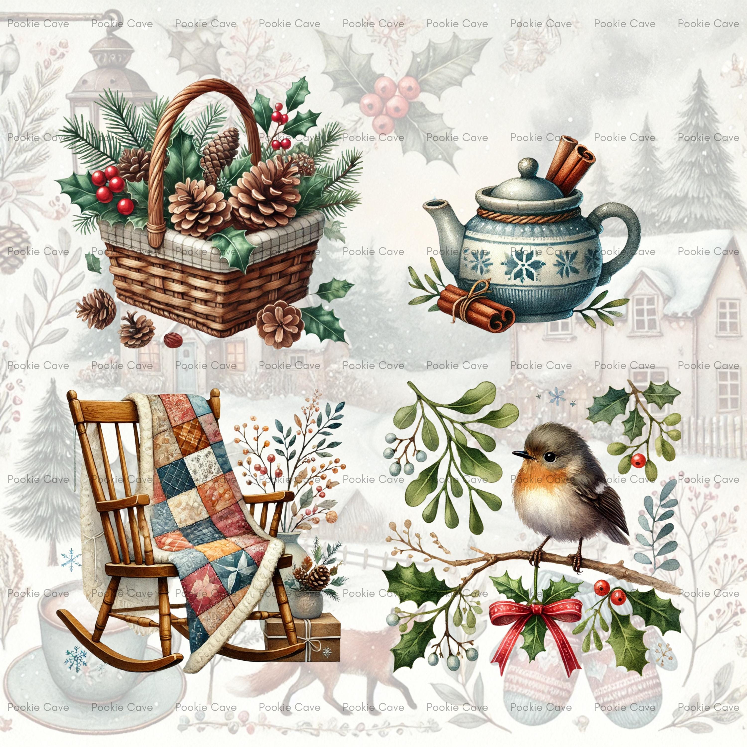 Country Christmas Clipart Bundle | 20 Rustic Holiday Pngs, Farmhouse ...