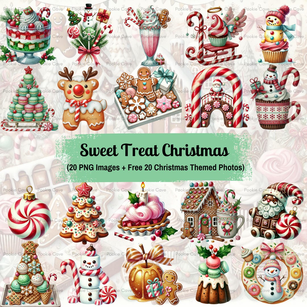20 Sweet Treat Christmas Clipart Bundle: Candy & Dessert Pngs (digital ...