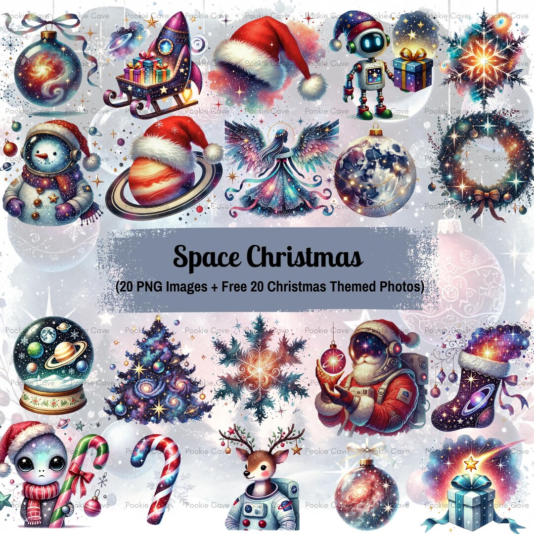 Space Christmas Clipart Set: Galaxy Holiday PNG Images (instant ...