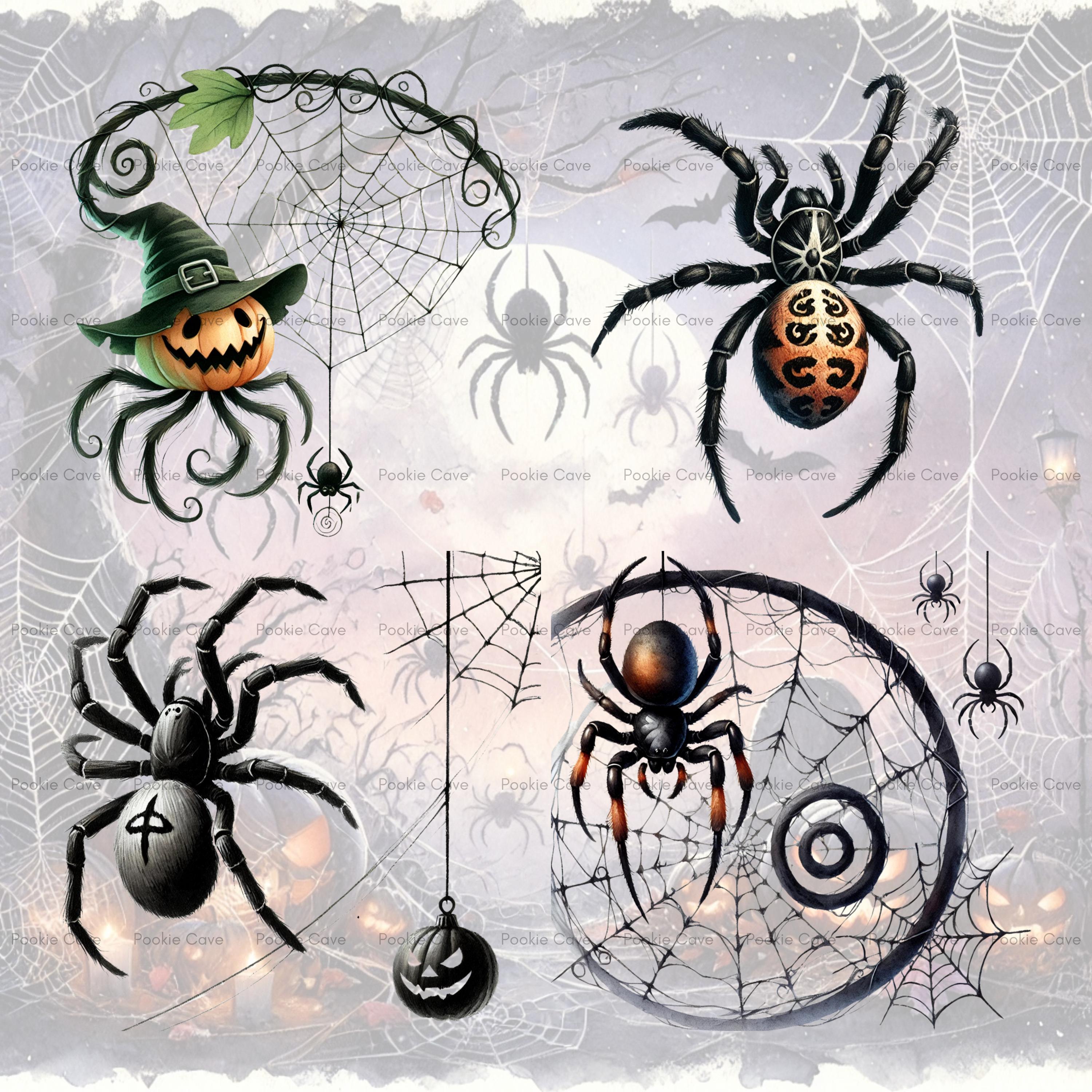 Watercolor Halloween Spider Clipart: 20 PNG Illustrations (digital ...