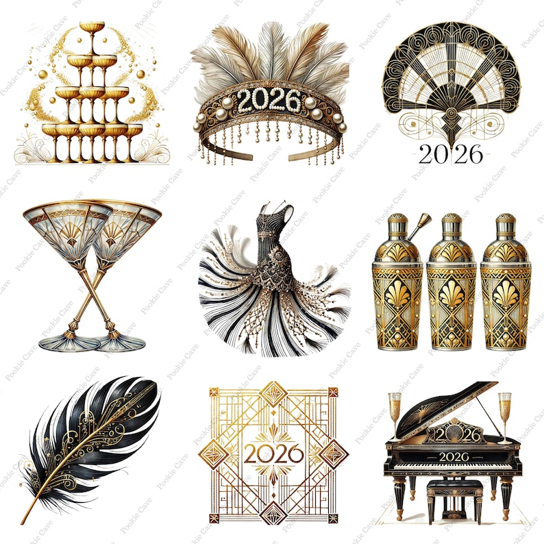 Gatsby 2026 Clipart | Art Deco New Year Pngs (56 Files) - Etsy