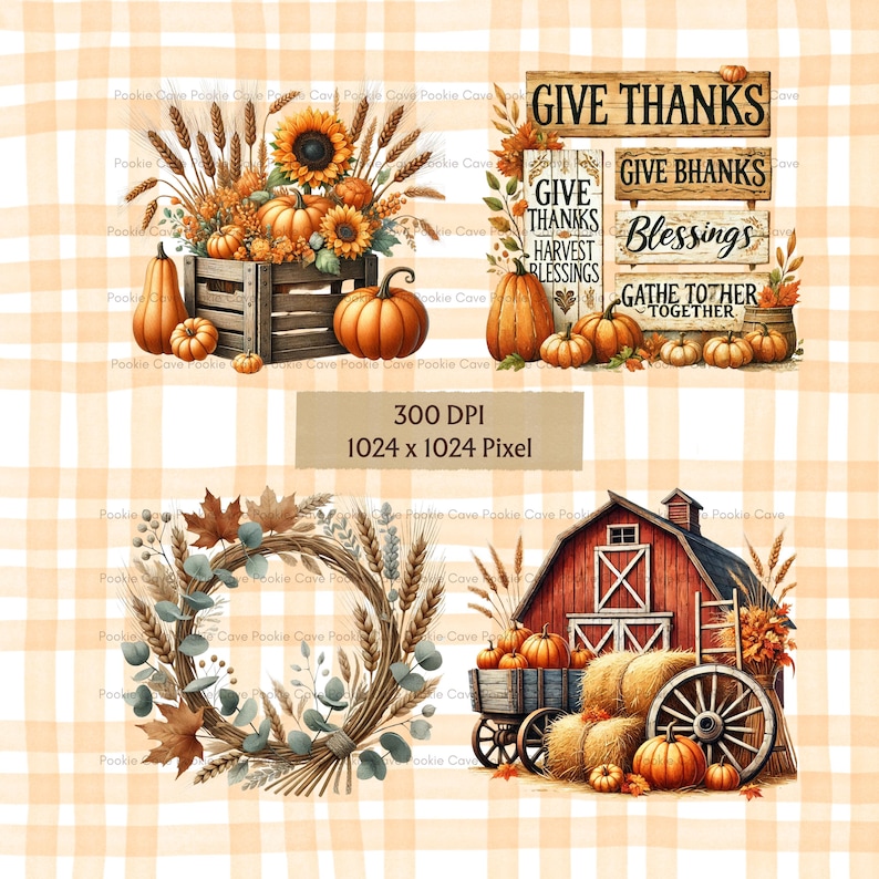 Farmhouse Thanksgiving PNG Bundle | Rustic Autumn Harvest Clipart ...