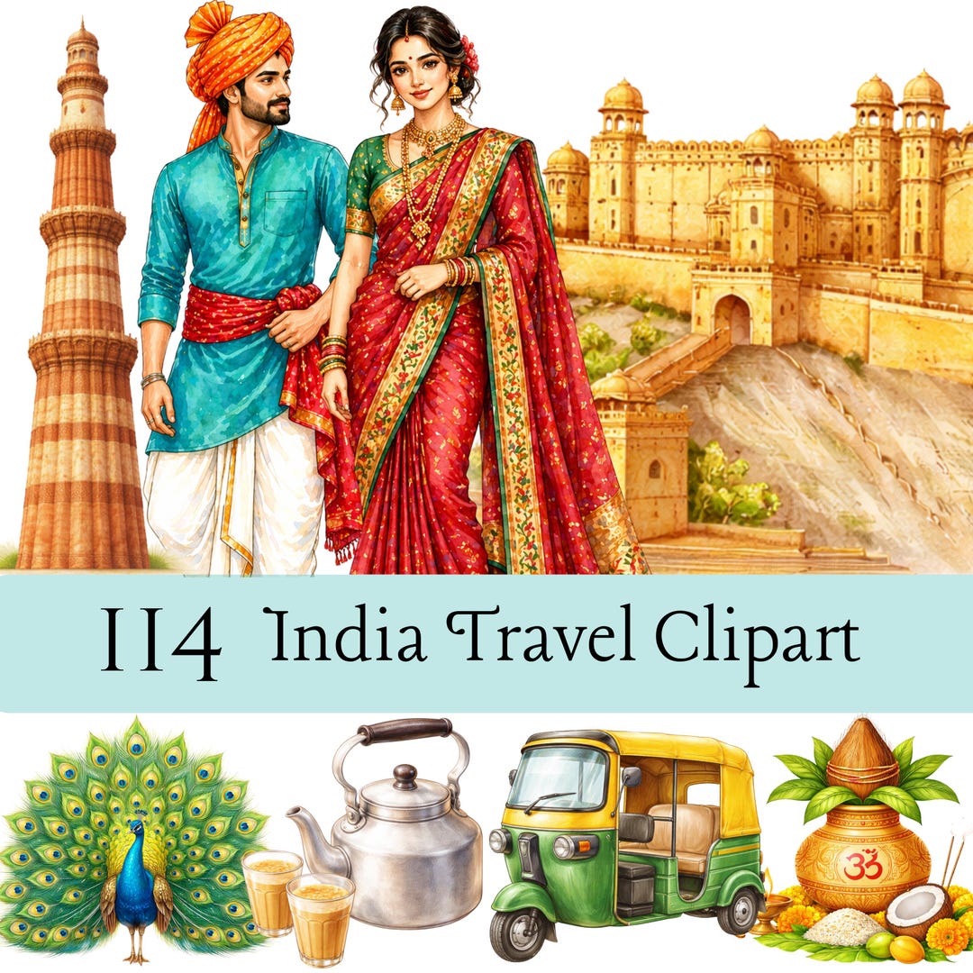 India Travel Clipart Bundle, Watercolor Landmarks, Cultural Elements ...