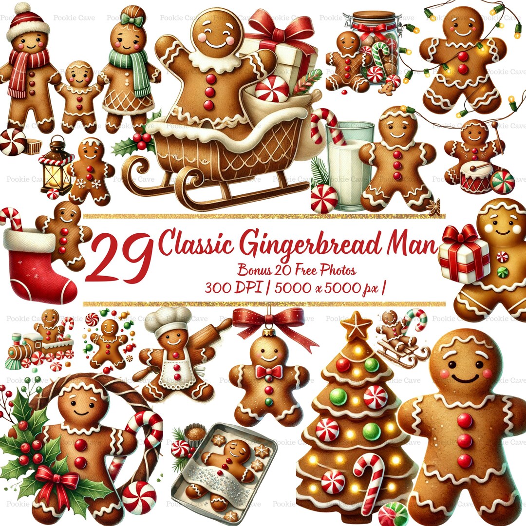Gingerbread Man Clipart Bundle – Watercolor Christmas Pngs (digital ...