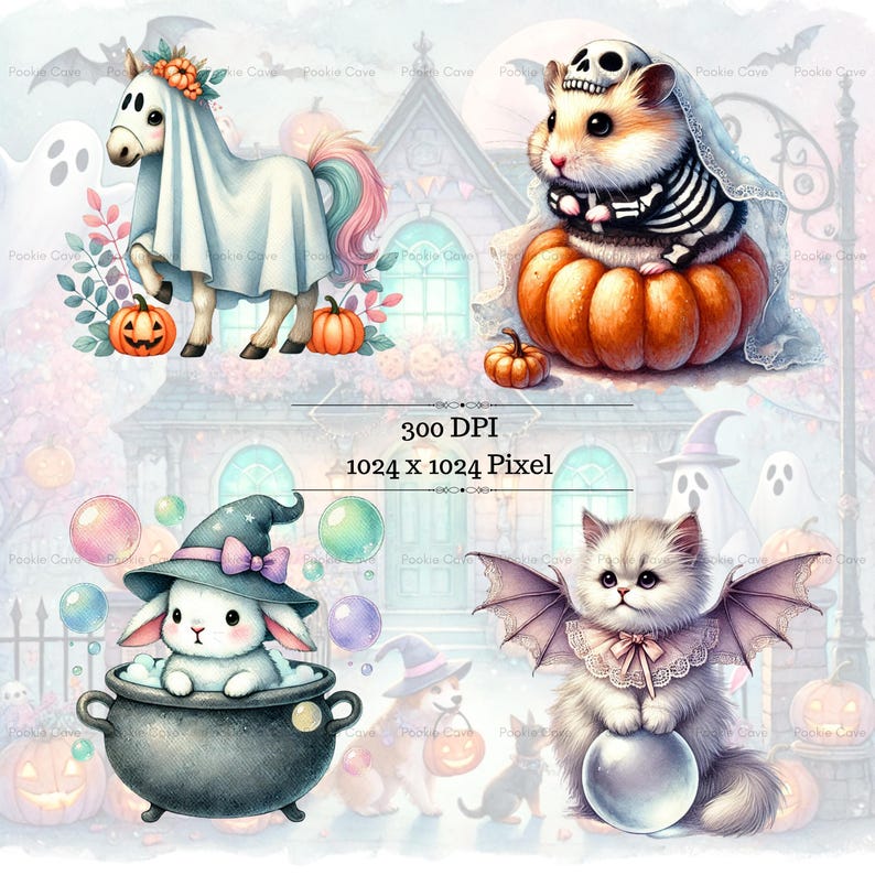Halloween Pet Clipart Bundle: Watercolor Animals in Costume (digital ...